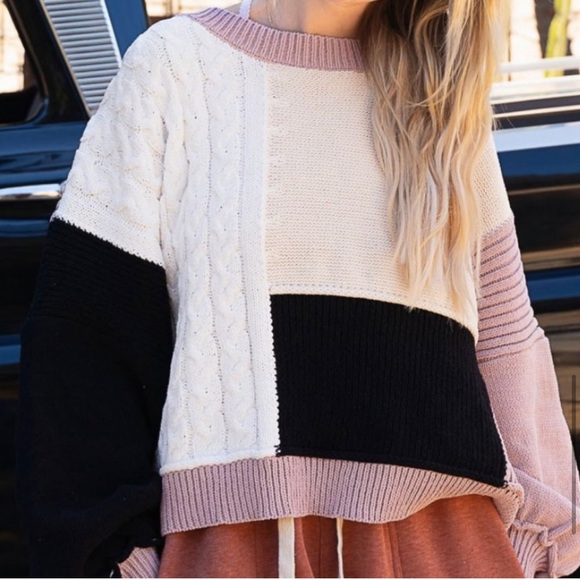 POL | Sweaters | Nwt Pol Colorblock Patch Mixed Knit Balloon Sleeves ...